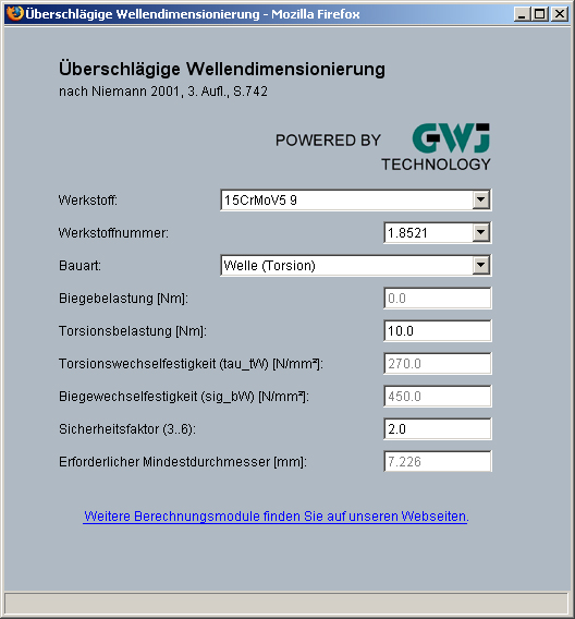 GWJ eAssistant: Dimensionado de ejes según Niemann 2001,3. Edición pág. 742